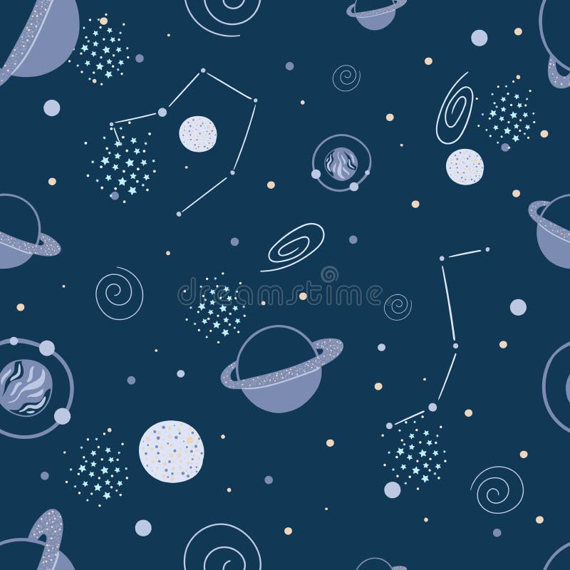 Doodle Cosmic Seamless Pattern in Childish Style. Hand Drawn Abstract ...