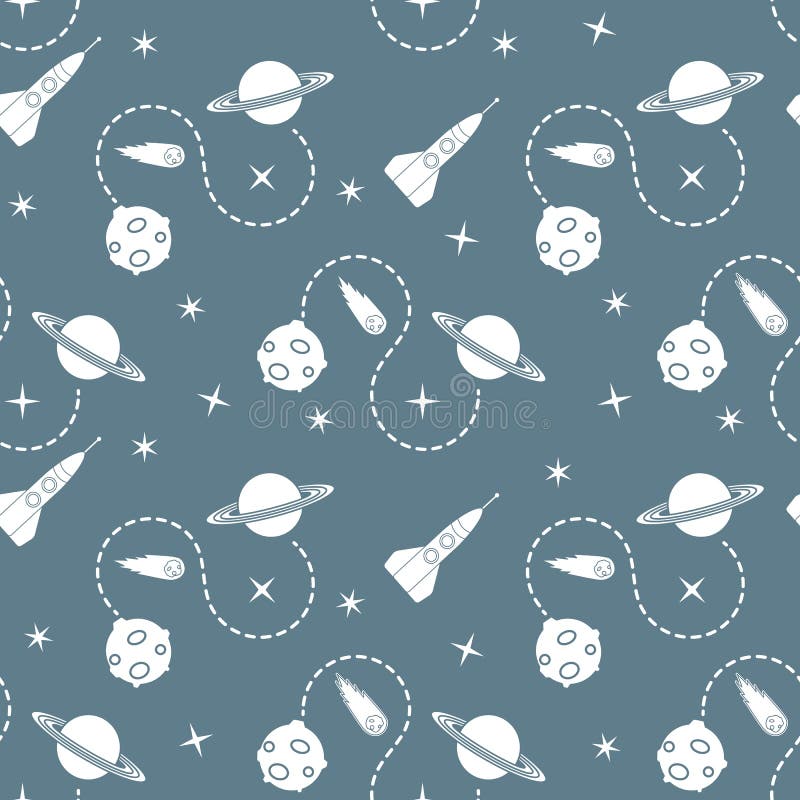Space Seamless Pattern with Rocket, Planet, Stars Stock Vector ...