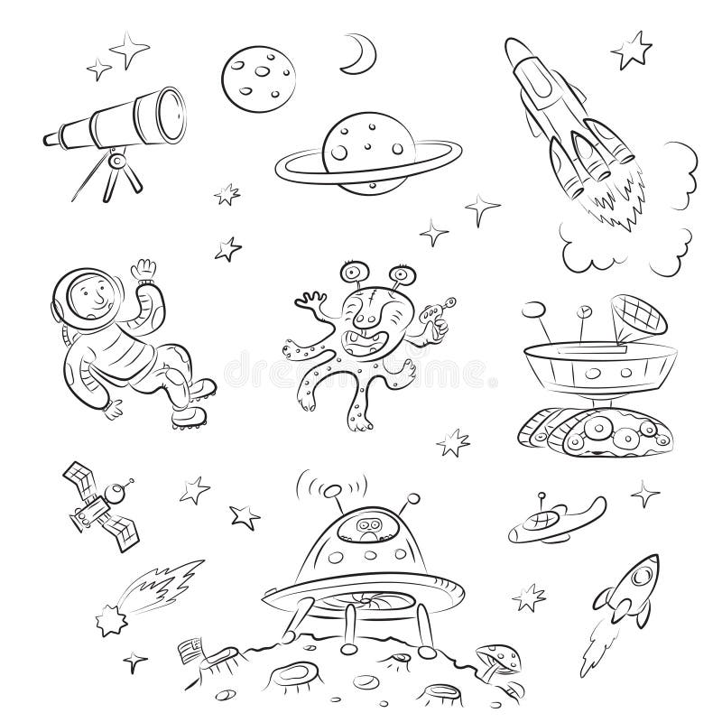 Outer Space Doodle Sketch Set Stock Vector - Illustration of happy, person: 27677748
