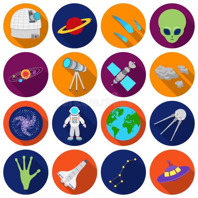 Space Set Icons in Flat Style. Big Collection Space Vector Symbol Stock ...