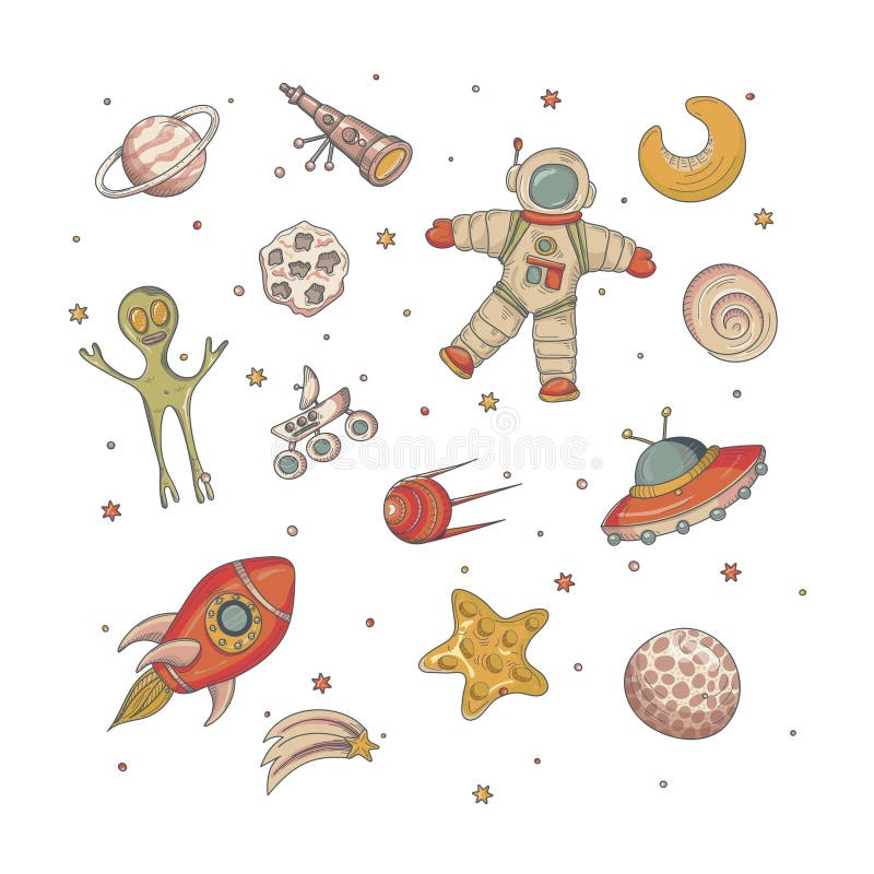 Set of Space Objects and Symbols. Space Object Coloring Book Isolated on White Background ...