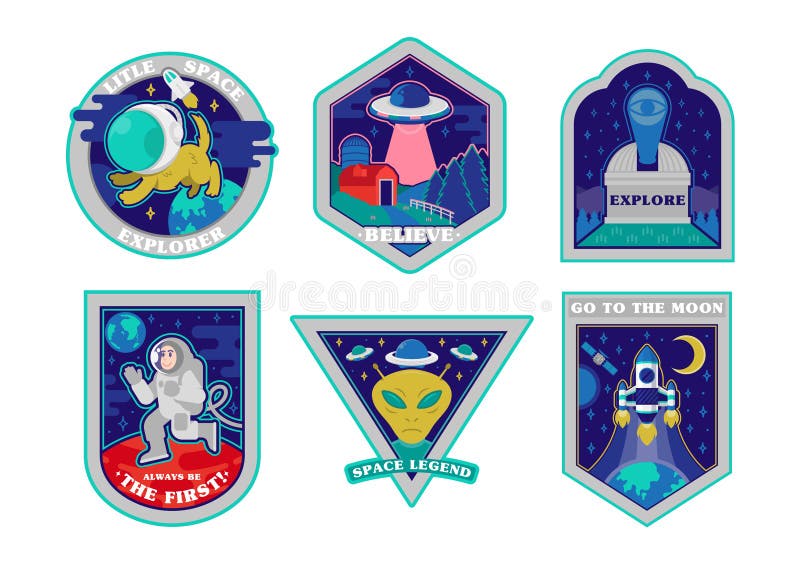 Space Set Stickers Patches Prints Icons Stock Vector - Illustration of ...