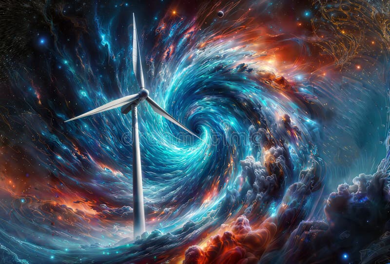 Wind Turbine in Space, 3D Rendering of Computer Generated Abstract ...