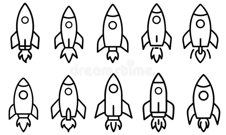 Space Ship Astronaut Rocket Outline Icon Set Stock Illustration ...