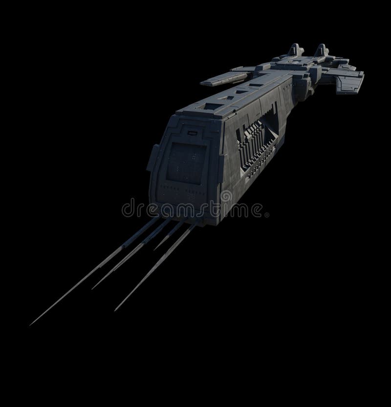 Space Ship on Black Background - Front View Stock Illustration ...