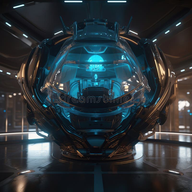 Space Ship in a Blue Solar System Low. Generative Ai Stock Illustration ...