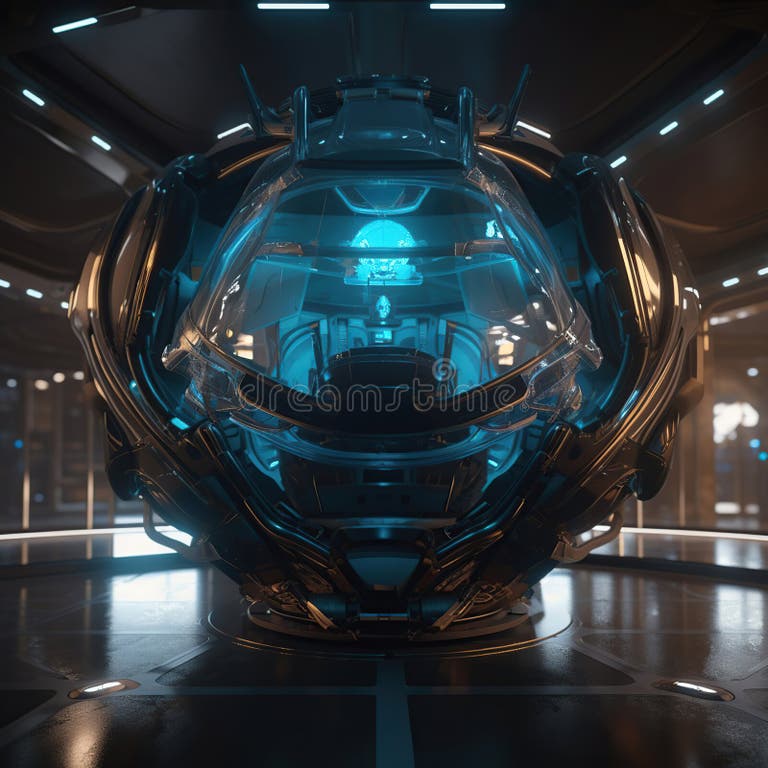 Space Ship in a Blue Solar System Low. Generative Ai Stock Illustration ...