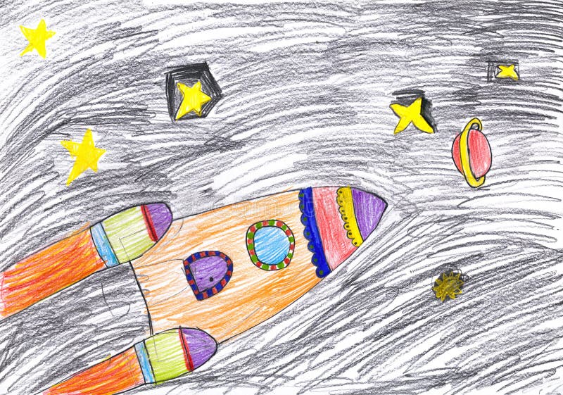 Happy children in rocket. stock illustration. Illustration of ...