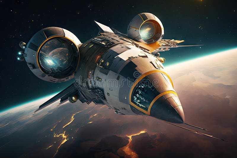 Space ship in cosmos stock illustration. Illustration of shuttle ...