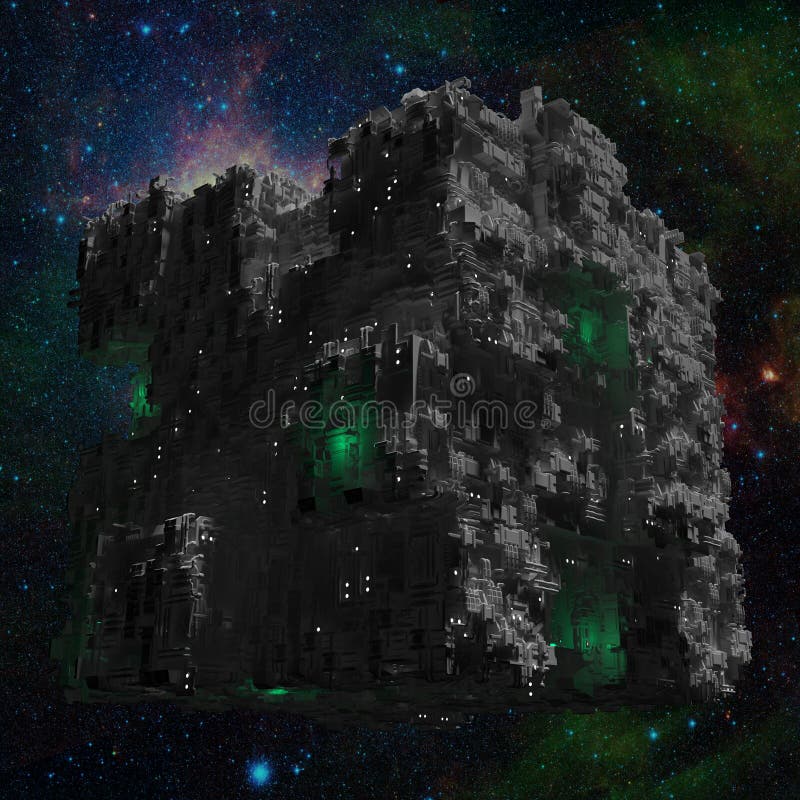 Space Ship Cube with Galaxy Stock Illustration - Illustration of meteor ...