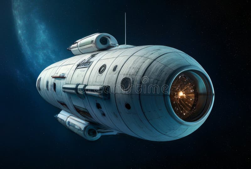 Space Ship in Deep Space. Science Fiction. 3D Rendering Stock ...