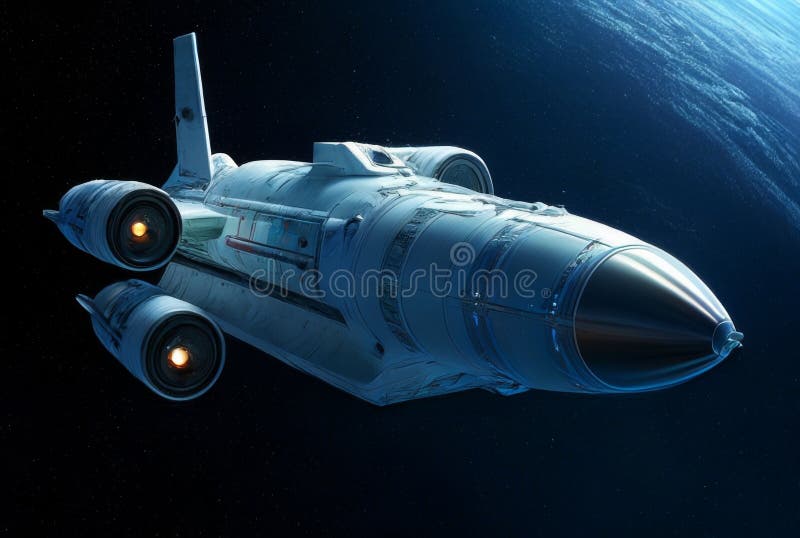 Space Ship in Deep Space. Science Fiction. 3D Rendering Stock ...