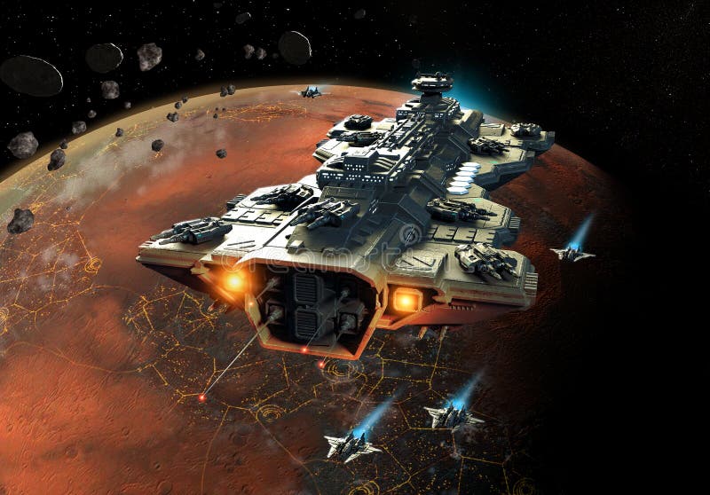 Space Ship Fleet 3D Illustration Stock Illustration - Illustration of ...