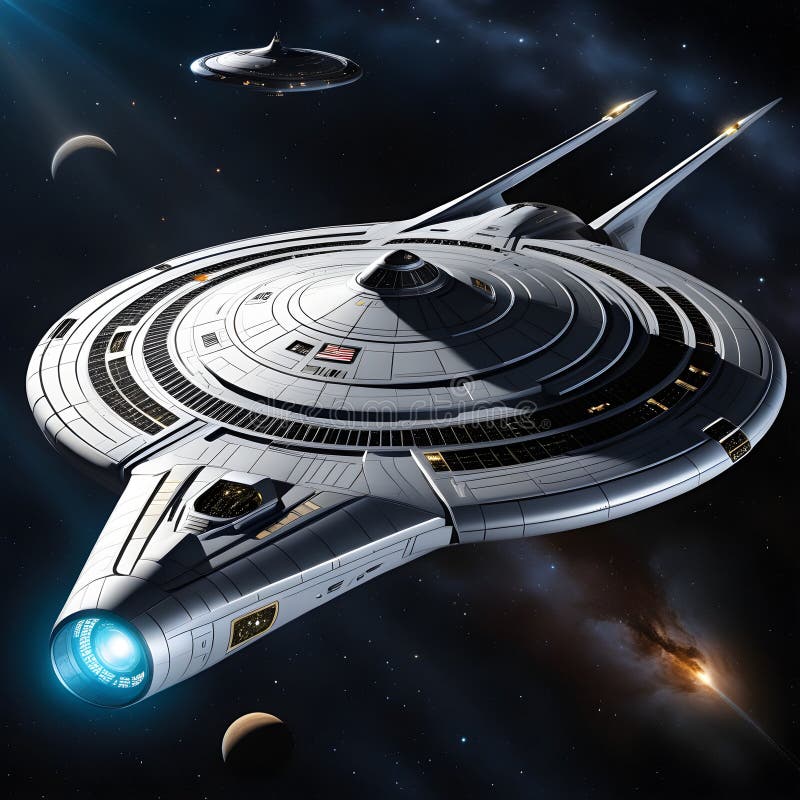 A Space Ship Floating in the Blue Water Surrounded by Planets Stock ...