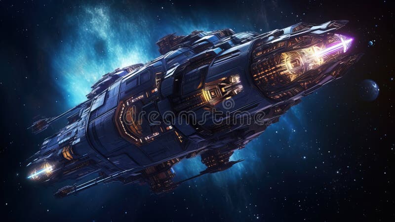 A Space Ship Floating in the Middle of a Galaxy with Stars in the Sky ...