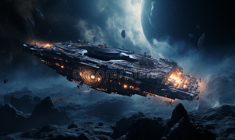 Space Ship Floating in Middle of Ocean Stock Image - Image of water ...