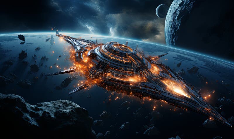 Space Ship Drifting in Ocean Stock Image - Image of abyssal, science ...