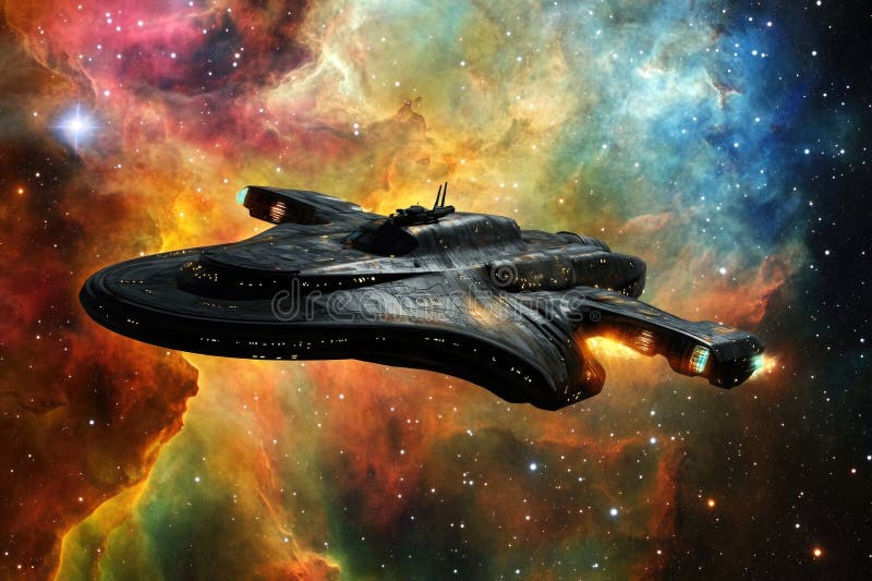 A Space Ship Flying through a Galaxy Filled with Stars Stock Photo ...