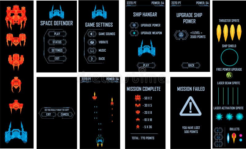 Space ship game pack stock vector. Illustration of cartoon - 139012052