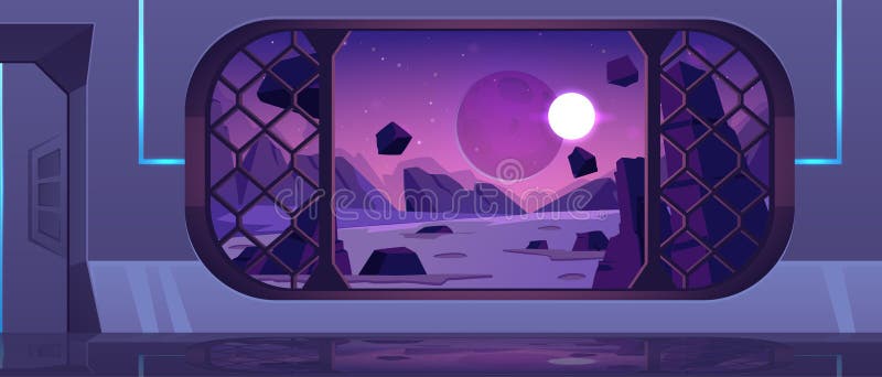 Space Ship Interior Vector Game Sci-fi Background, Spacecraft Shuttle ...