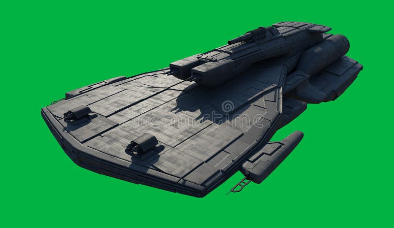 Space Ship with Multiple Gun Turrets on a Green Screen Background ...