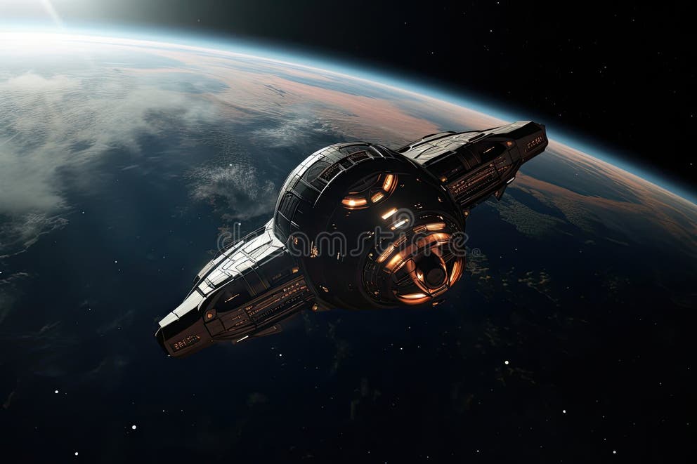 Space Ship in Outer Space. Science Fiction Art Stock Illustration ...