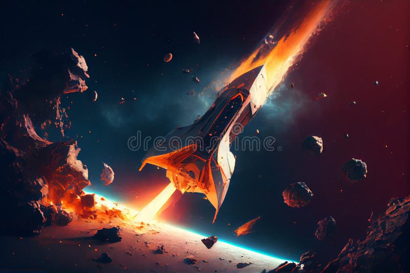 Space Ship in Outer Space. Science Fiction Art Stock Illustration ...