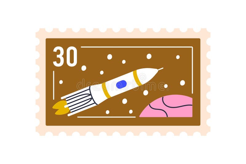Space Ship, Post Stamp Design. Rocket Launch, Cosmos Shuttle in ...