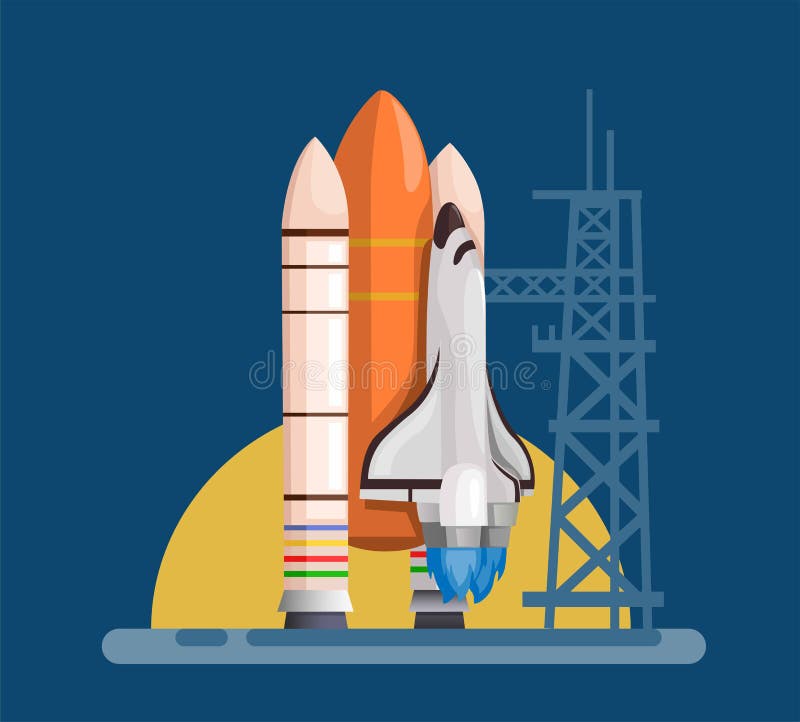 Space Ship Rocket Launch Ready Take Off Cartoon Illustration Vector ...