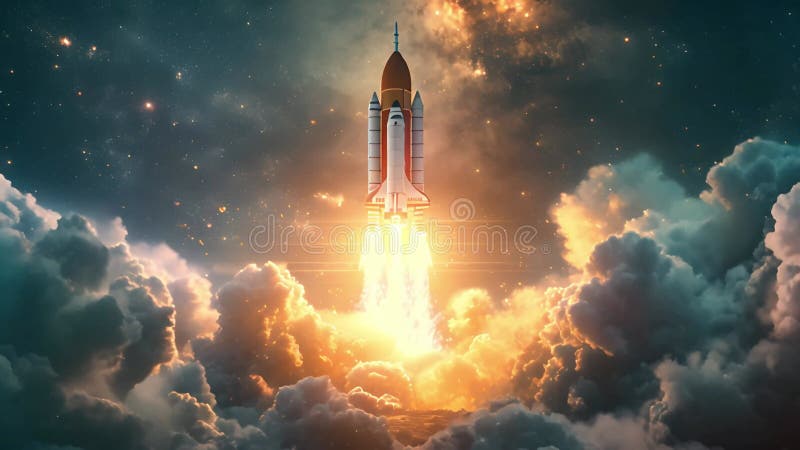 Rocket Taking Off with Spaceship Illustration Stock Video - Video of ...