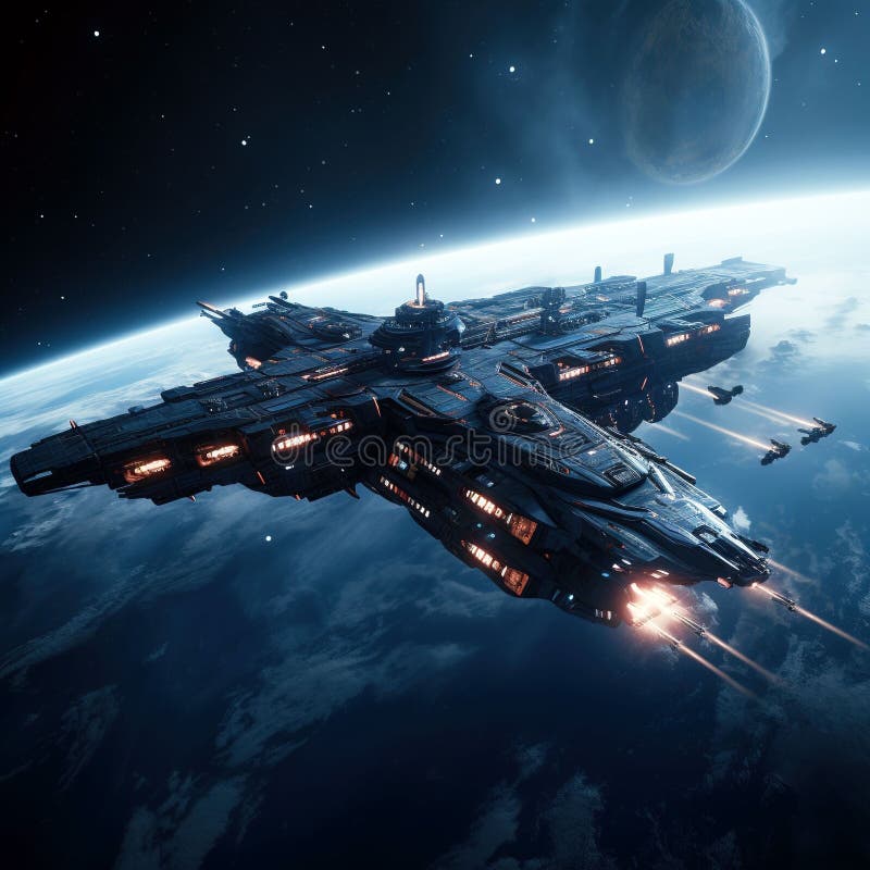 A Space Ship is Seen from a Distance As the Earth Looks Out Stock ...