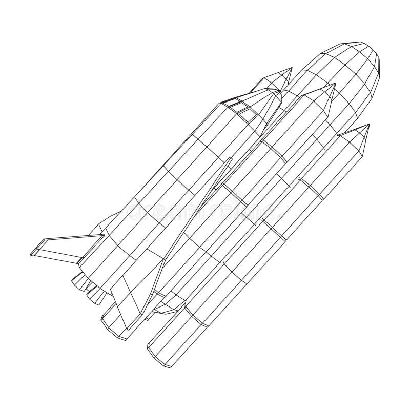 Space Ship Shuttle. Wireframe Low Poly. Stock Vector - Illustration of ...