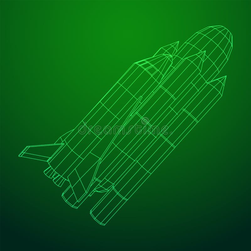 Space Ship Shuttle. Wireframe Low Poly. Stock Vector - Illustration of ...