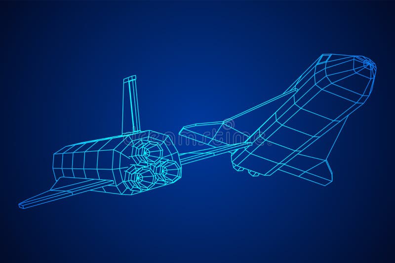 Space Ship Shuttle. Wireframe Low Poly. Stock Vector - Illustration of ...