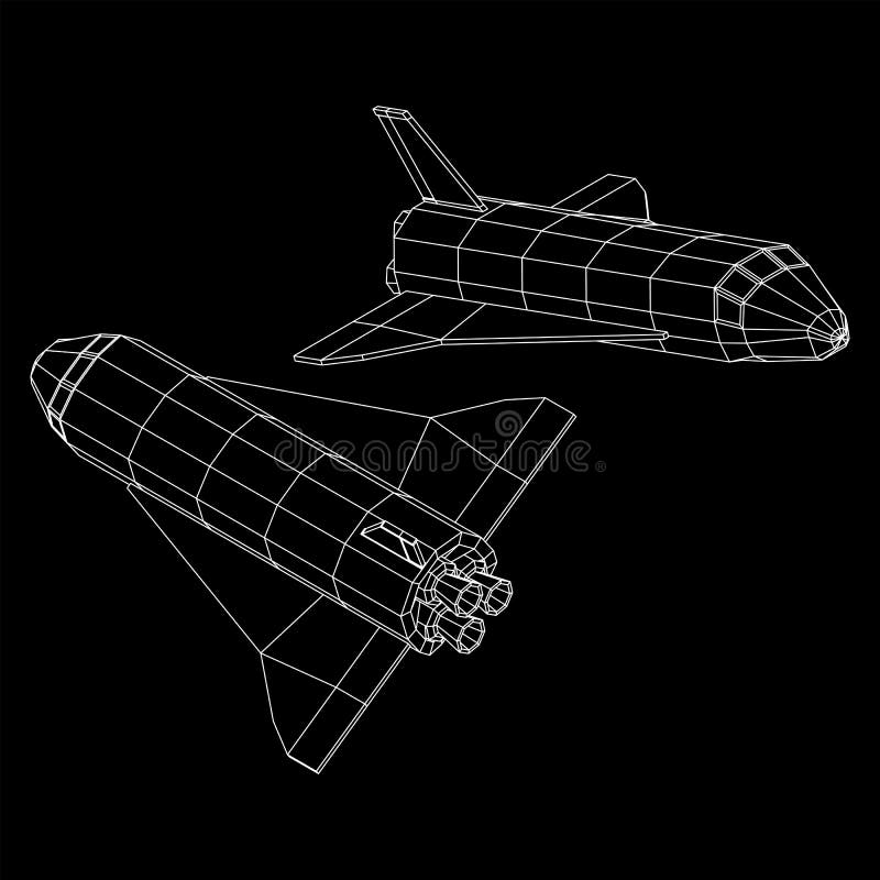 Space Ship Shuttle. Wireframe Low Poly. Stock Vector - Illustration of ...
