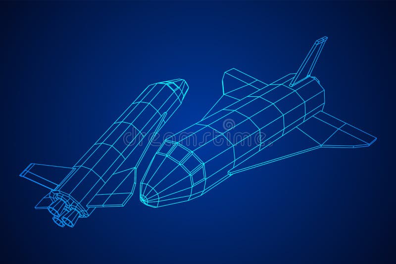 Space Ship Shuttle. Wireframe Low Poly. Stock Vector - Illustration of ...