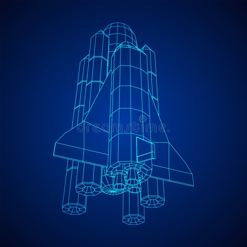 Space Ship Shuttle. Wireframe Low Poly. Stock Vector - Illustration of ...