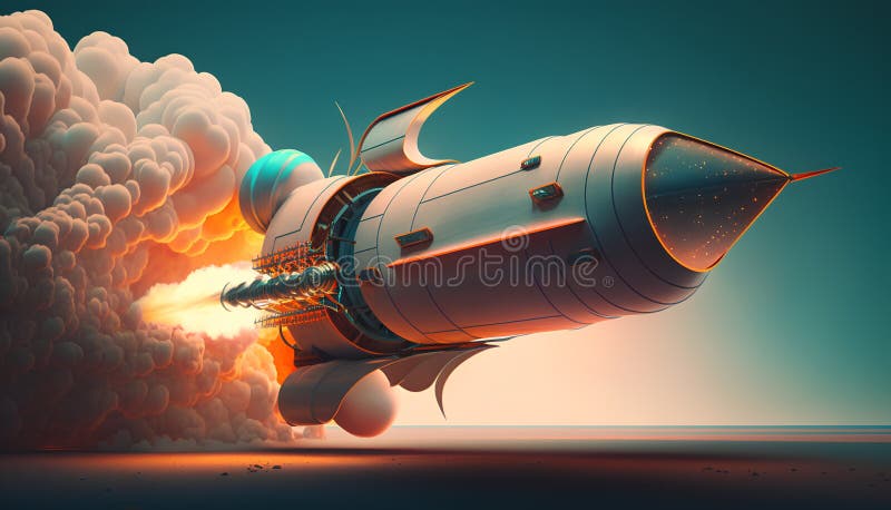 Space Ship in the Sky. 3D Illustration. Retro Style Stock Illustration ...