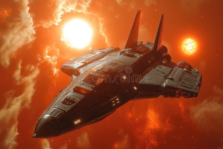 A Space Ship Soaring through the Clouds, with the Sun Shining Bright in ...