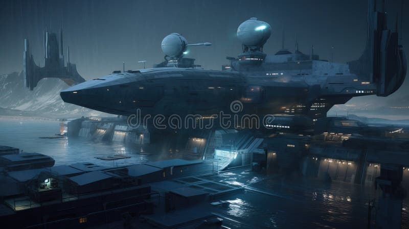 Space Ships Facility in a Futuristic World of Tomorrow. Generative Ai ...