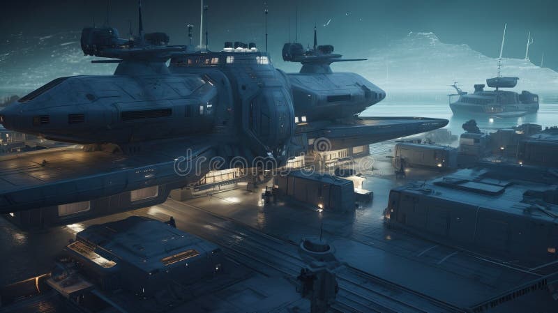 Space Ships Facility in a Futuristic World of Tomorrow. Generative Ai ...