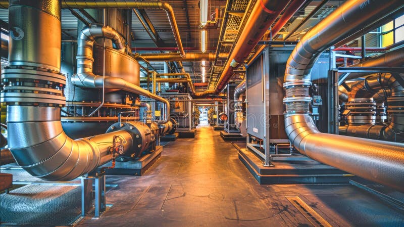 This Space Showcases a Complex Network of Steel Pipes and Ventilation ...