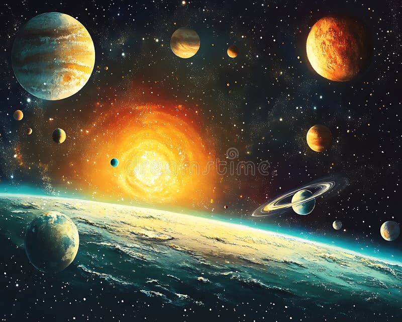 Space Shows Solar System of Planets in the Cosmos Stock Image - Image ...