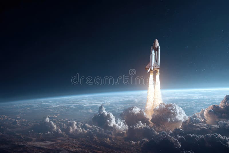 A Space Shuttle is Actively Taking Off from the Surface of the Earth ...