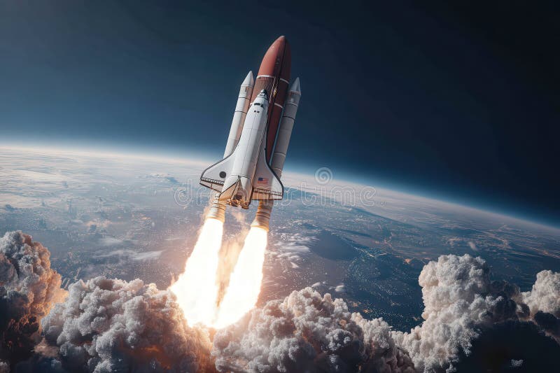 A Space Shuttle is Actively Taking Off from the Surface of the Earth ...