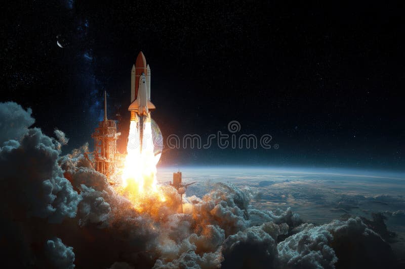 A Space Shuttle is Actively Taking Off from the Surface of the Earth ...