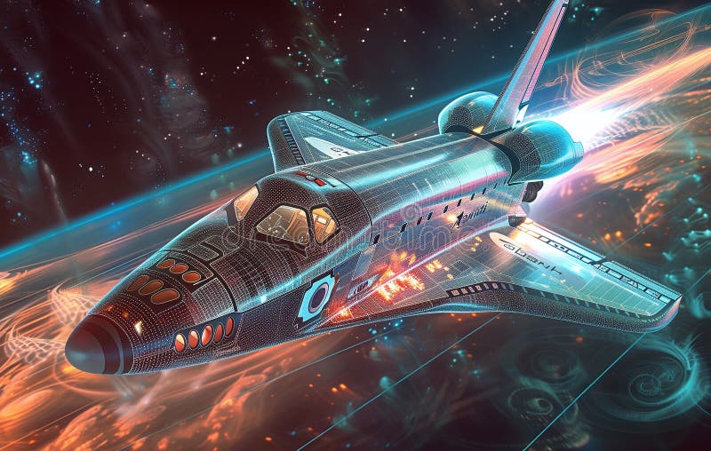 Space Shuttle Amidst Cosmic Fire Stock Image - Image of travel, orbit ...