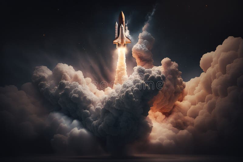 Space Shuttle Ascends on a Clear Day, Leaving a Trail of Smoke Stock ...