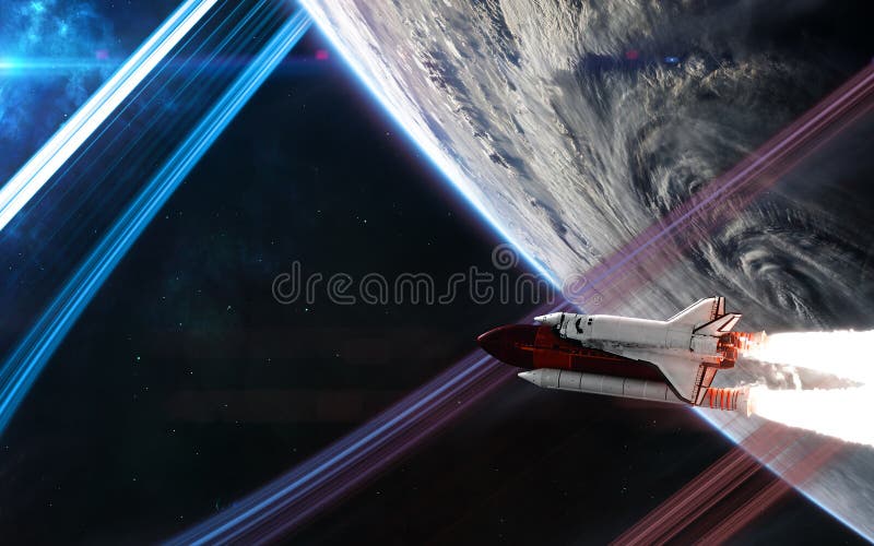 Space Shuttle on Background of Deep Space Planet Stock Image - Image of ...