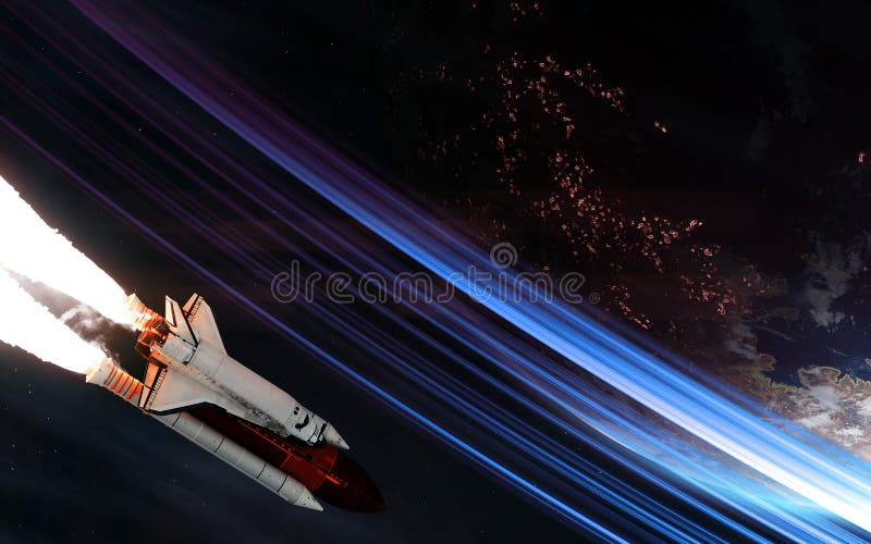 Space Shuttle on Background of Habitable Deep Space Planet Stock Photo ...